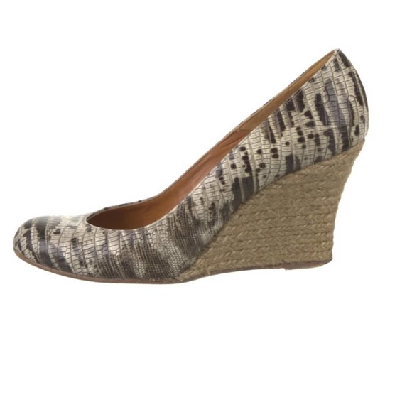 Lanvin | Shoes | Lanvin Noir Lizard Print Leather Wedge Espadrilles ...